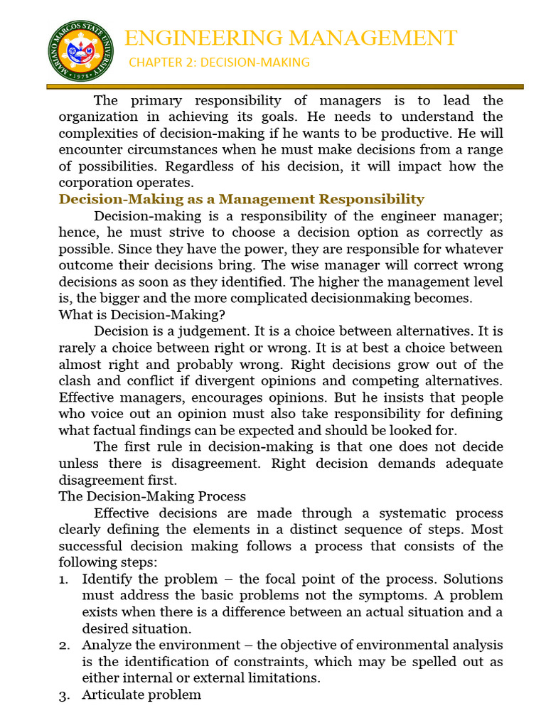 Engineering Management: Chapter 2: Decision-Making | PDF | Decision Making | Regression Analysis