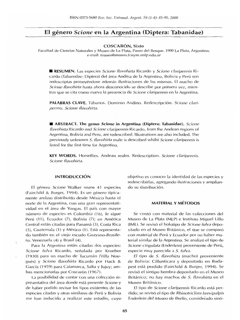 El Género Scione en La Argentina (Díptera: Tabanidae) : COSCARÓN, Sixto ...