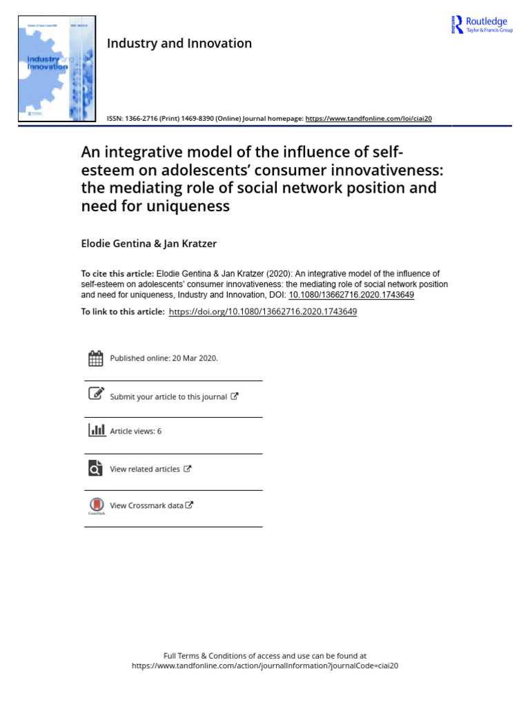 Self-Esteem's Impact on Adolescent Innovativeness | PDF | Structural ...