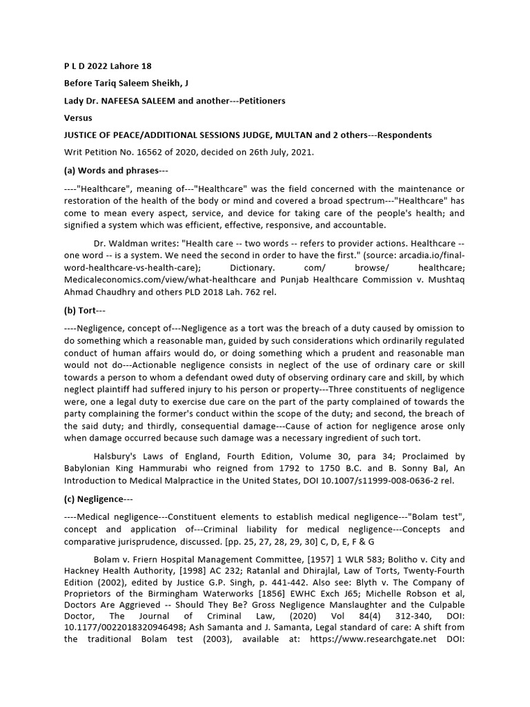 Medical Negligence and Jurisdiction Issues | PDF | Recklessness (Law ...
