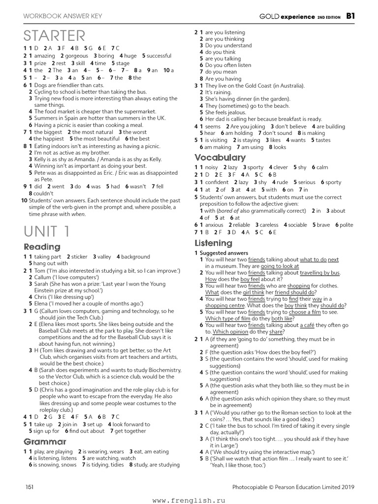 Gold Experience B1 Workbook Answers | PDF