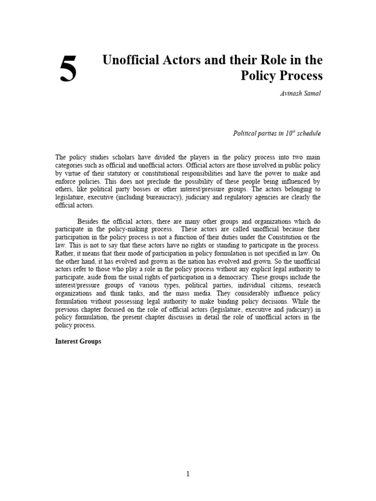 Unofficial Actors in The Policy Process | PDF | Voting | Trade Union