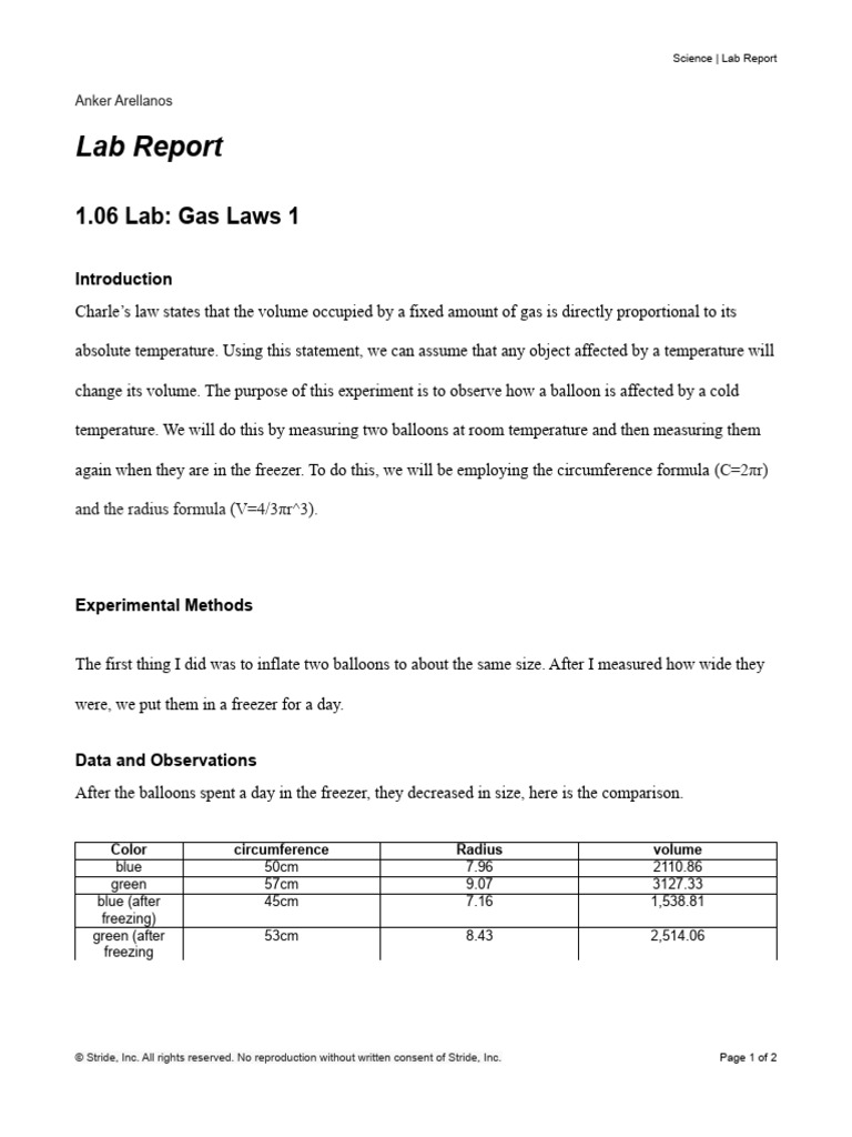 1.06 Lab - Gas Laws 1 | PDF