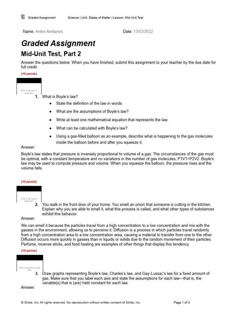Science Mid-Unit Test | PDF | Gases | Chemistry