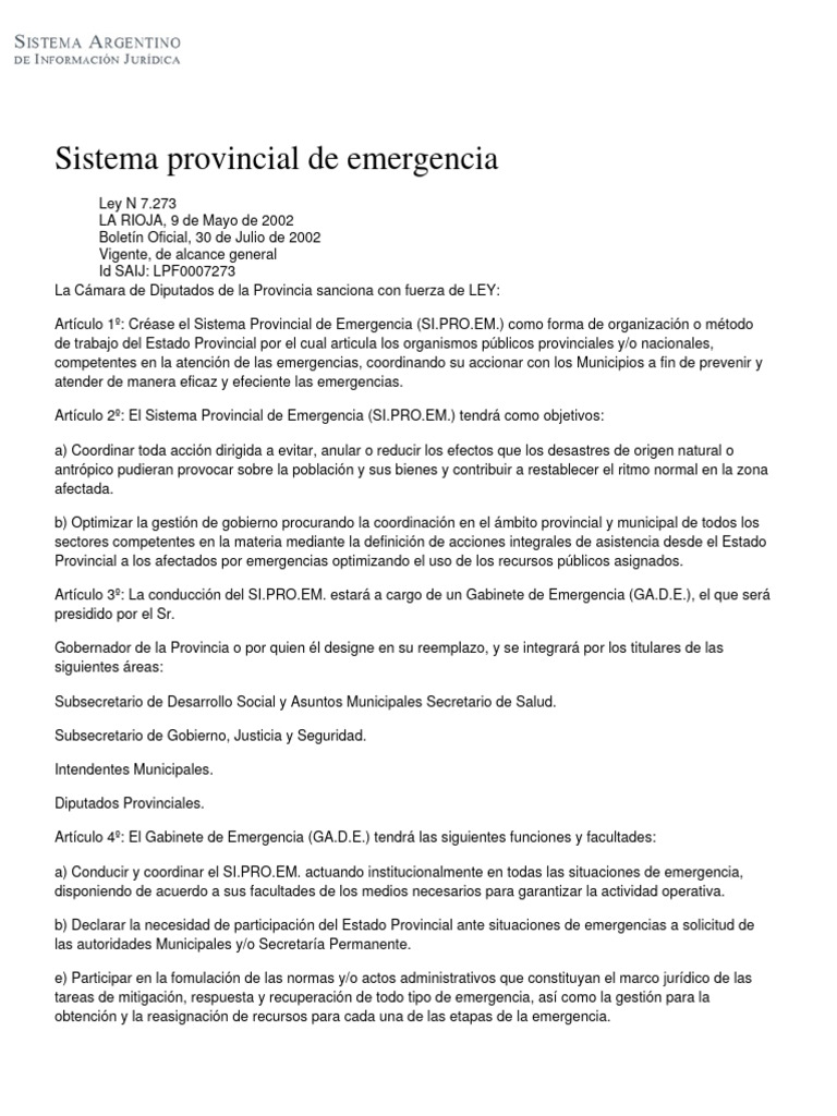 Sistema provincial de emergencia | PDF | Defensa Civil | Bombero