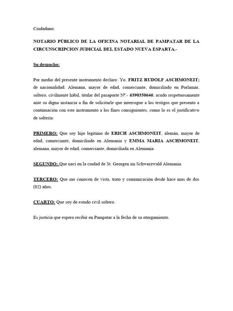 Carta de Solteria | Descargar gratis PDF | Ley común | Derecho Civil ...