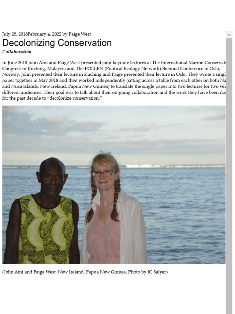 Decolonizing Conservation - Paige West & John Aini | PDF | Conservation Biology | Non ...