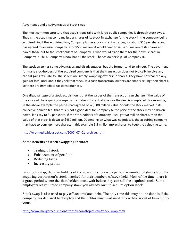 Advantages and Disadvantages of Stock Swap | PDF | Stocks | Investor