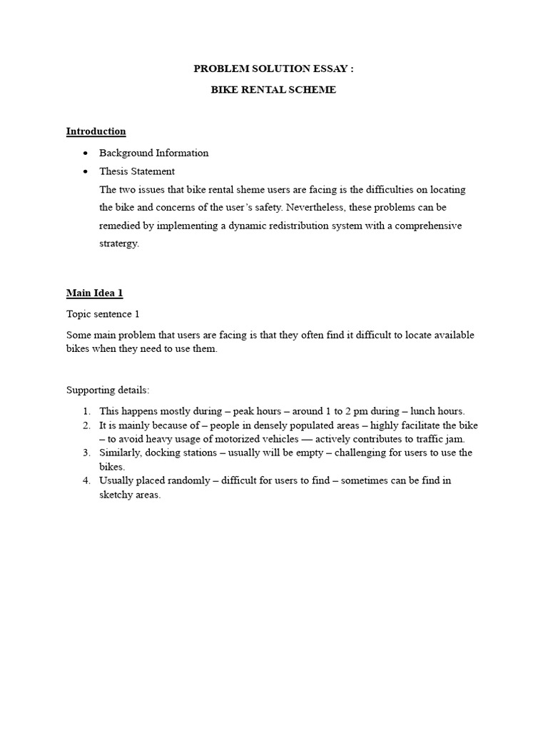 English Problem Solving Essay - Bike Rental Scheme | PDF | Cycling ...