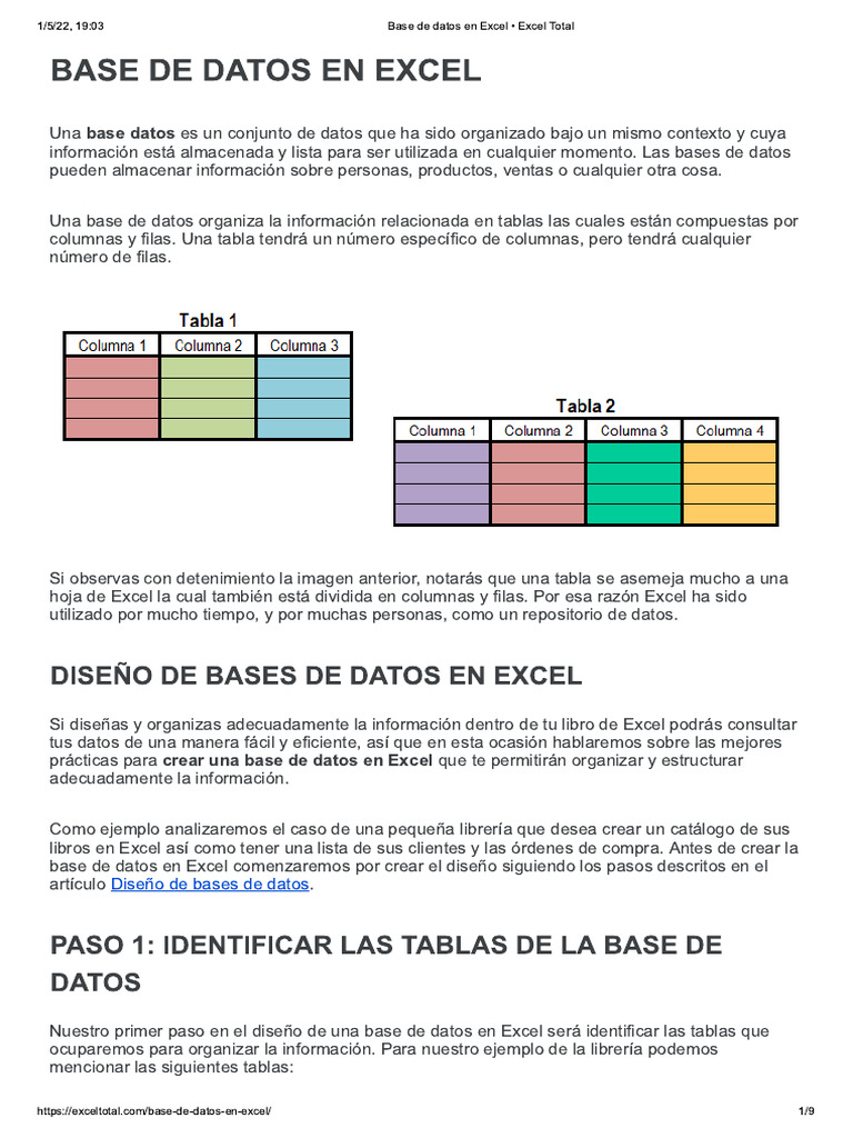 Base de Datos en Excel - Excel Total | PDF