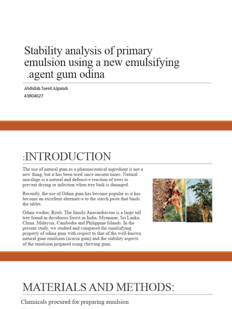 Emulsion Stability with Gum Odina | PDF | Emulsion | Chemistry