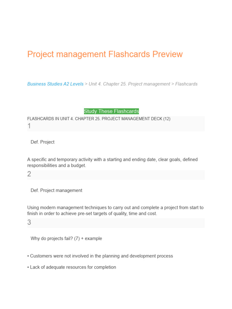 Project Management Flashcards - 1 | PDF | Project Management | Business