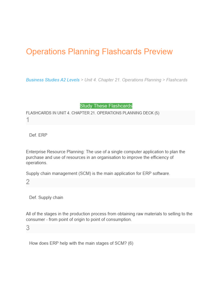 Operations Planning Flashcards Preview Pdf