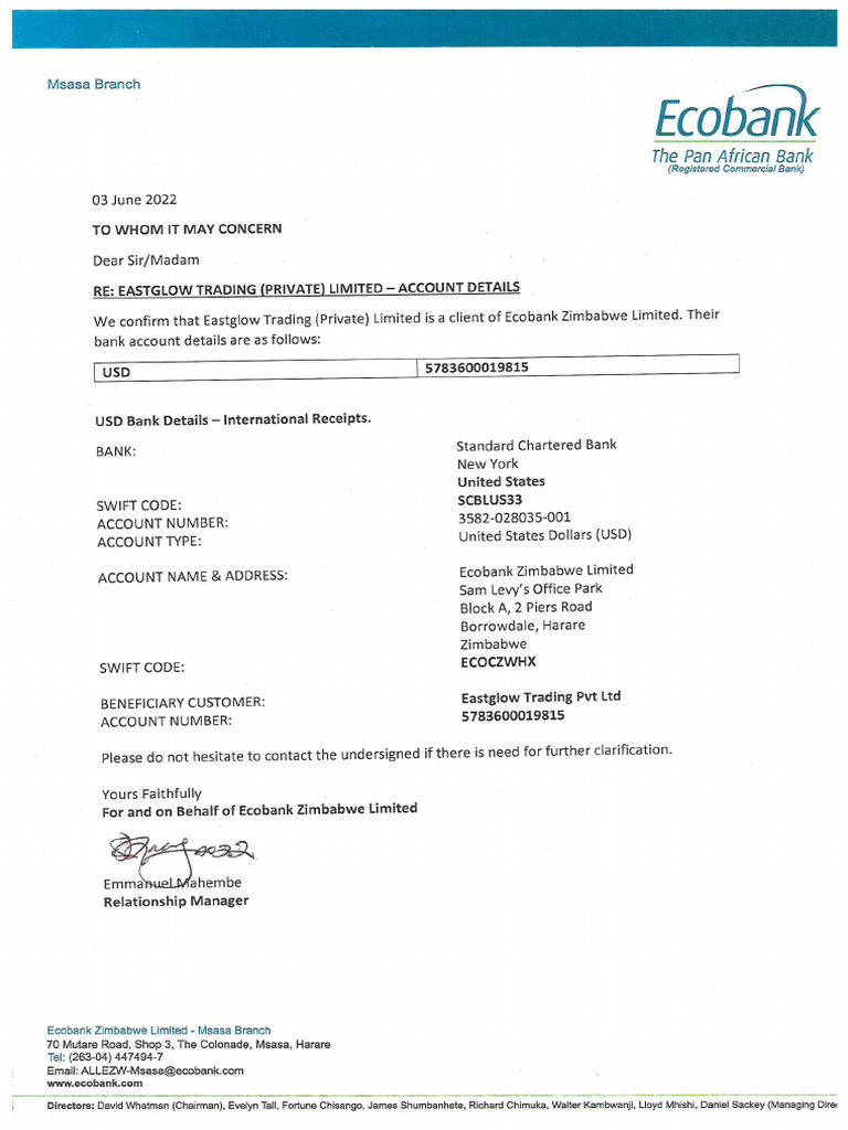 Eastgglow Trading Letter of Confirmation | PDF