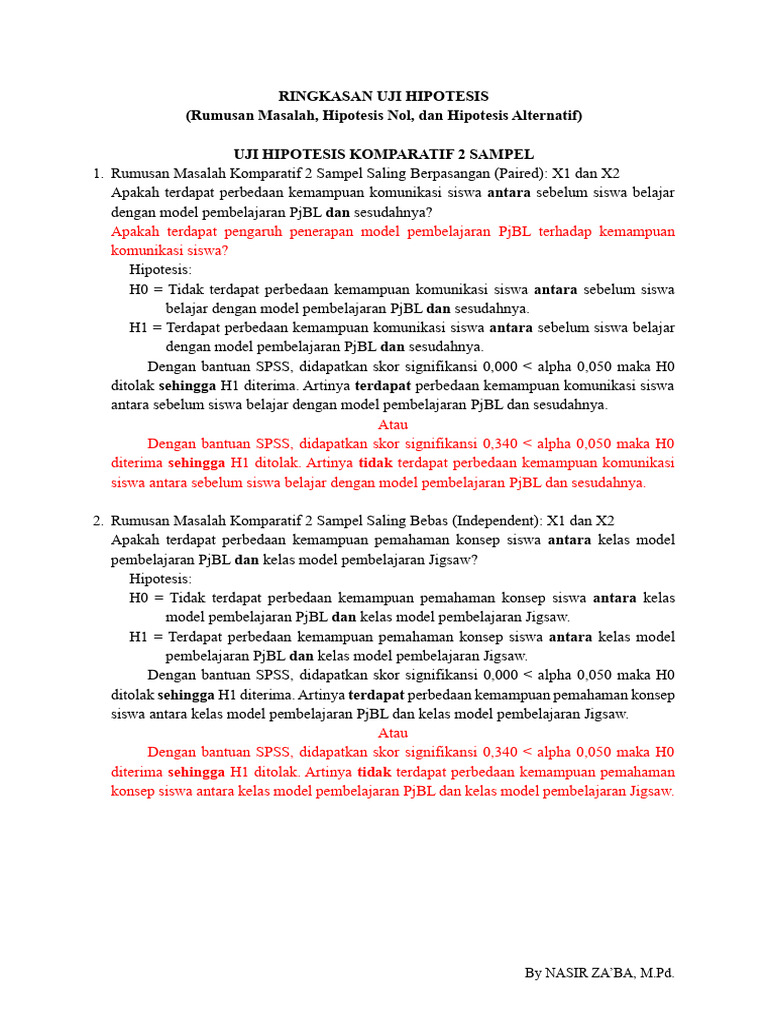 Berbagai Rumusan Masalah, H0 Dan H1-1 | PDF