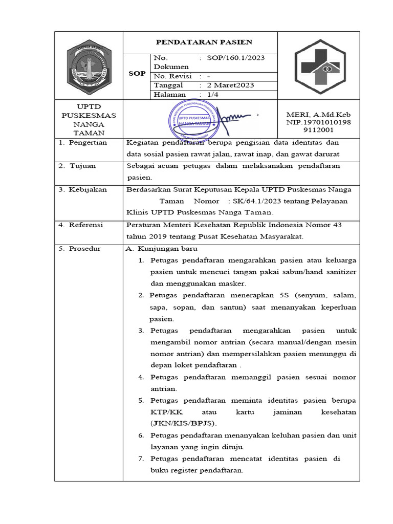 3 1 1b Sop Pendaftaran Pasien Pdf