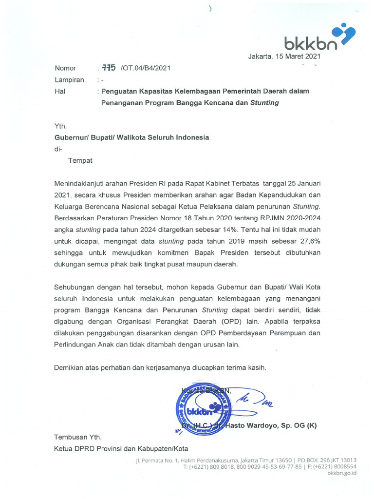 Surat Utk Gub - Bup - WLKT | PDF
