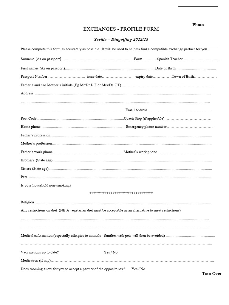 Exchange profile request 2022-23 | PDF