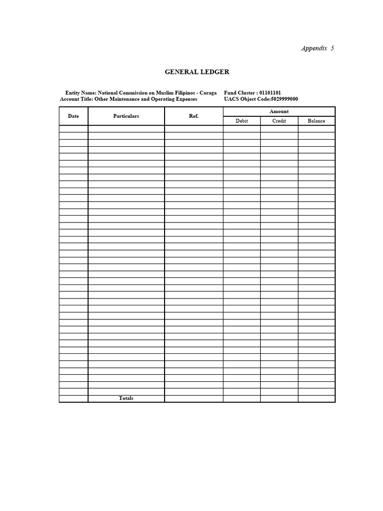 Appendix 5 - GL Form | PDF | Debits And Credits | Financial Economics