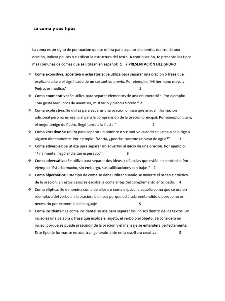 Tipos de Comas en Español y Usos | PDF | Coma | Oración (Lingüística)