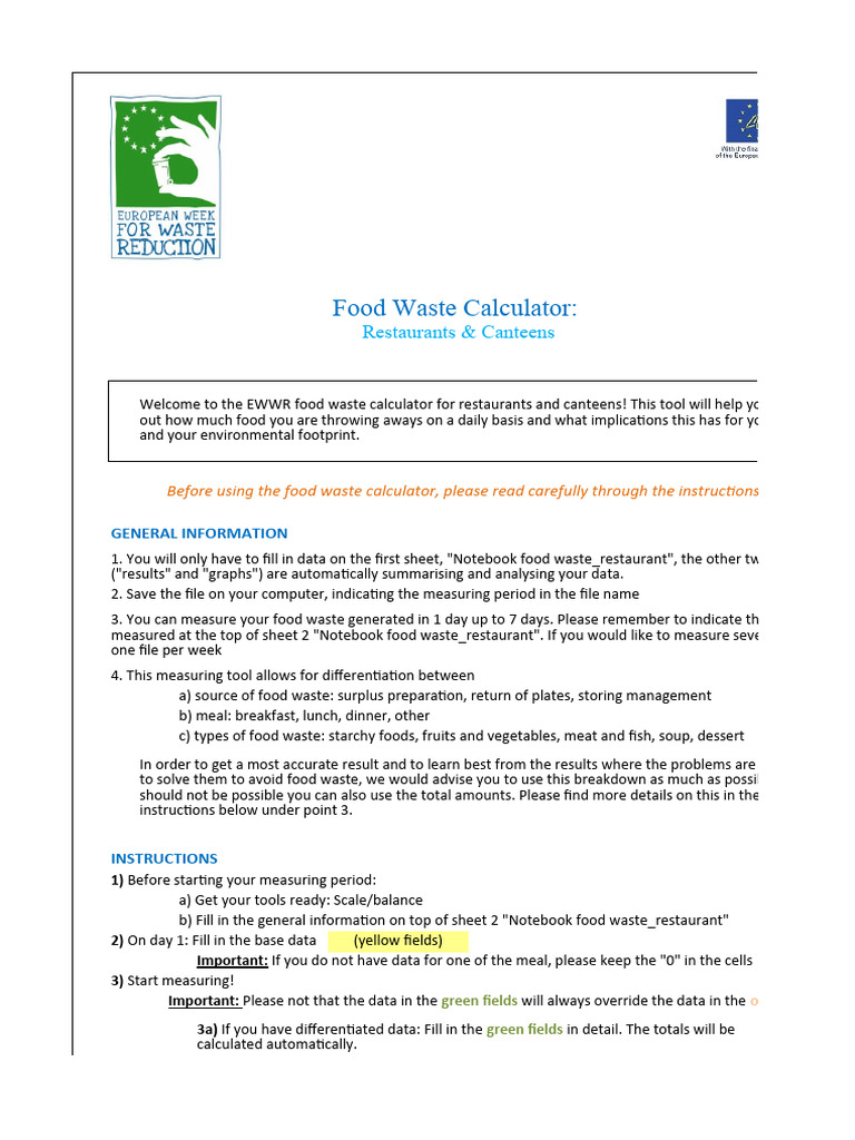 Food Waste Calculator Form | PDF | Meal | Lunch