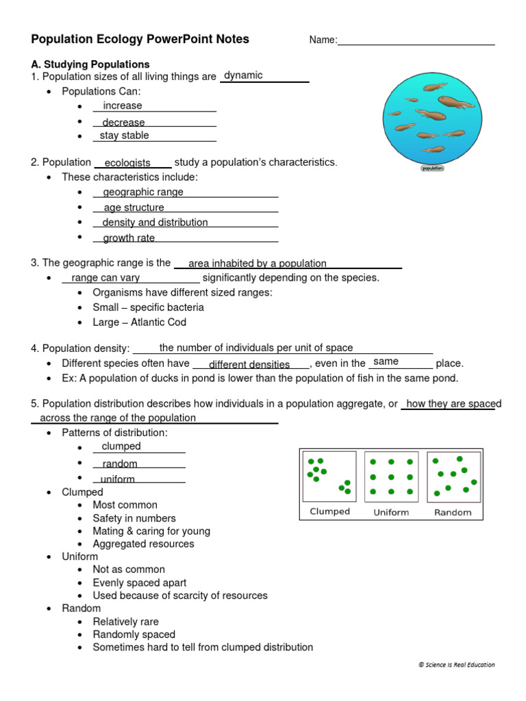 Population Ecology PowerPoint Fill-In Notes | PDF | Ecology | Natural ...