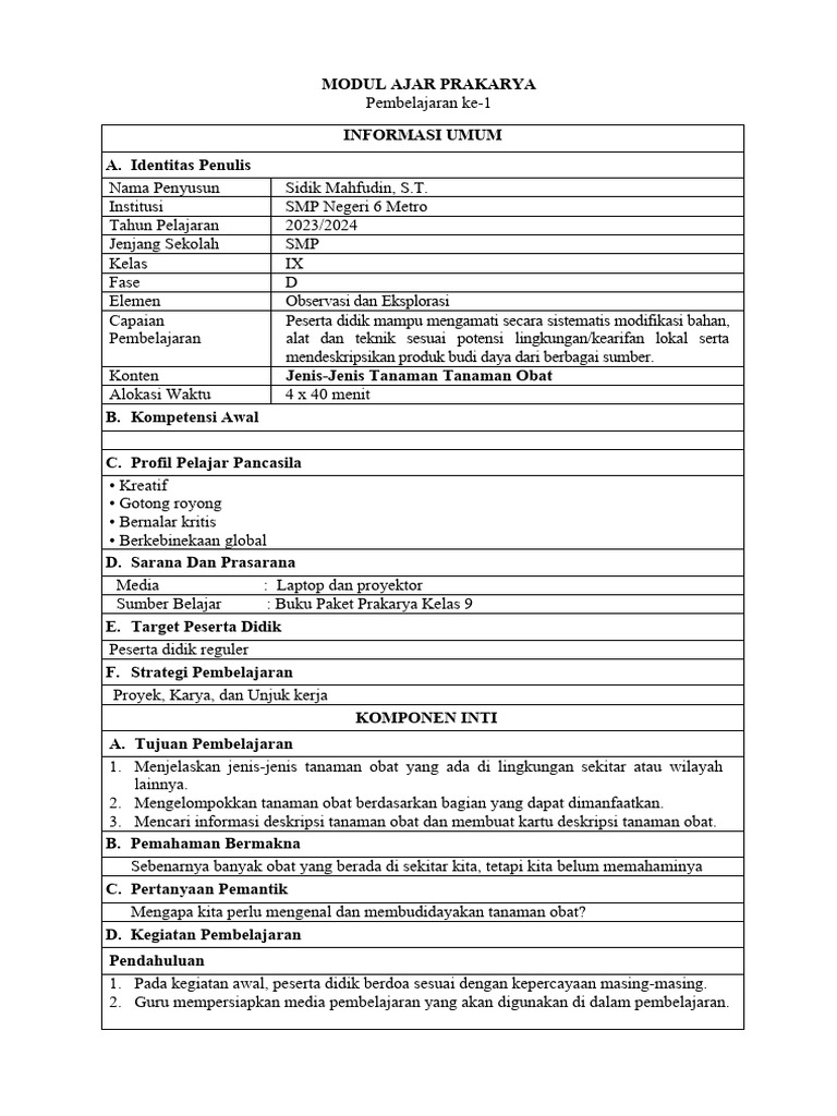 Modul Ajar Tanaman Obat | PDF