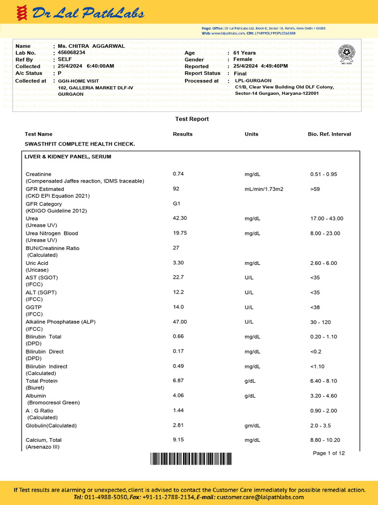 Health Checkup Report | PDF | Clinical Medicine | Medical Specialties