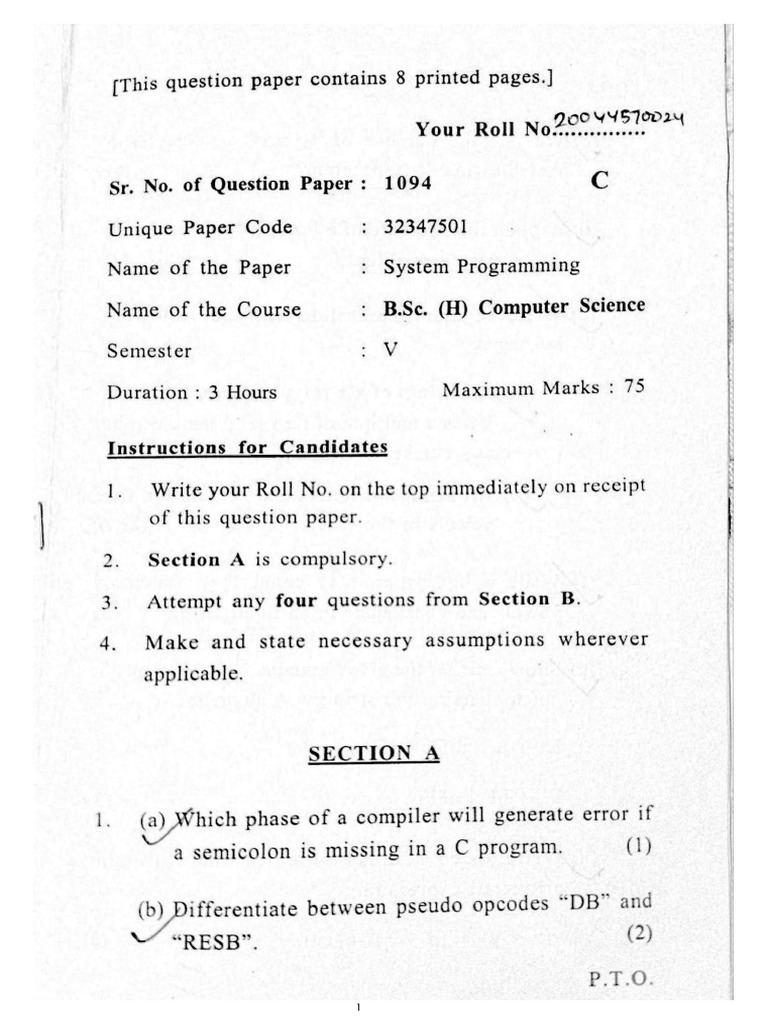 System Programming 2022 Answer Key 1 Pdf 