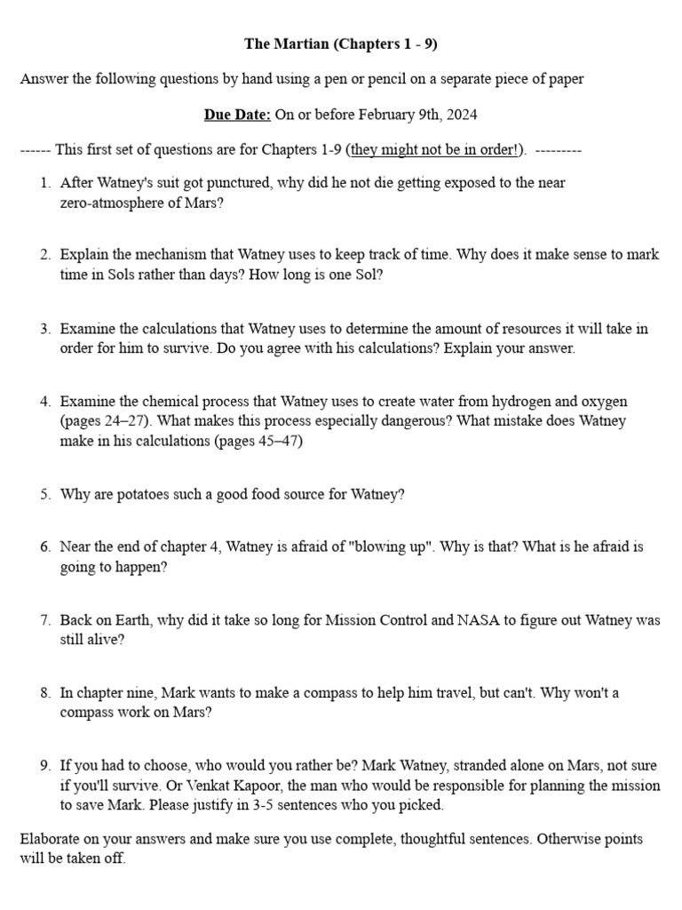 The Martian (Chapters 1 - 9) | PDF