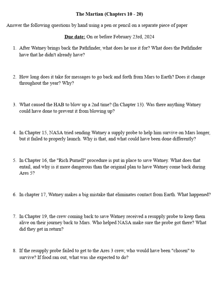 The Martian (Chapters 10 - 20) | PDF