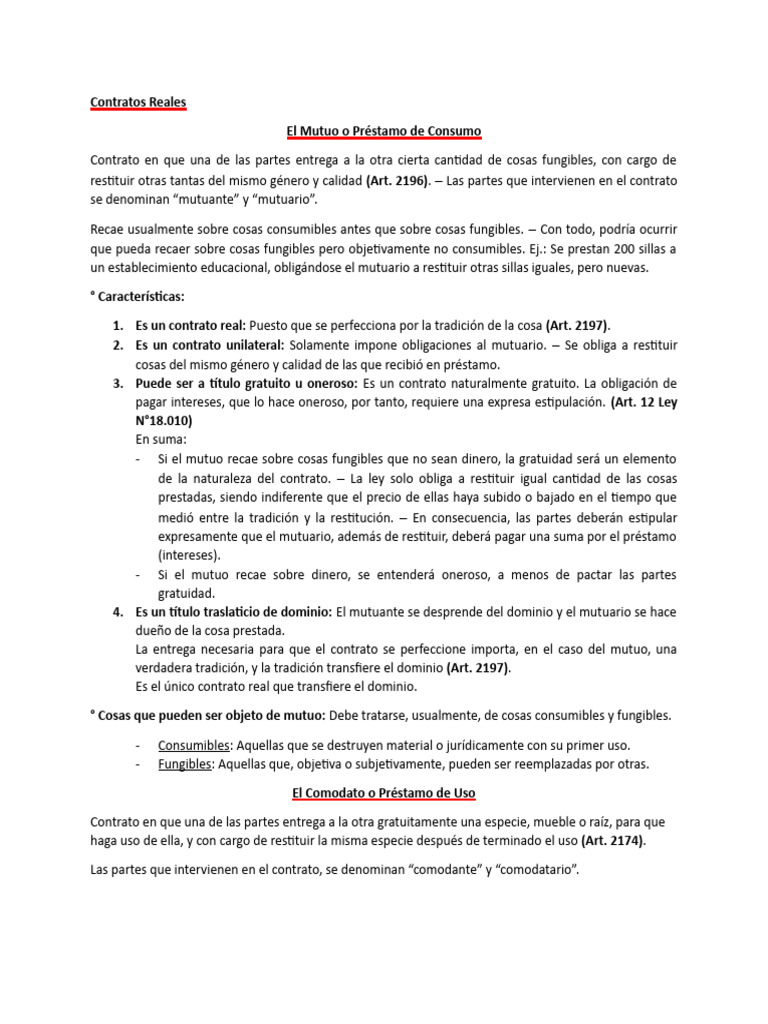 Contratos Reales: Análisis y Características | PDF | Ley de ...