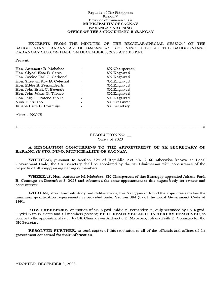 Appoinment of SK Secretary and Treasurer | PDF | Government
