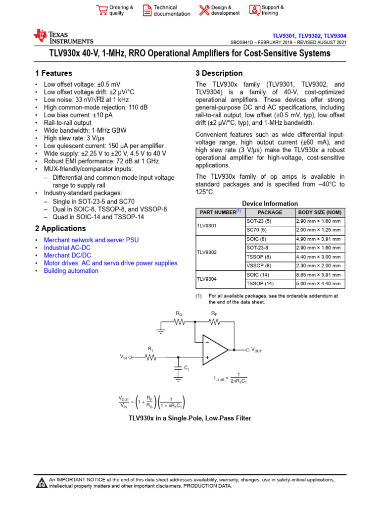 Tlv 9301 Pdf Operational Amplifier Amplifier