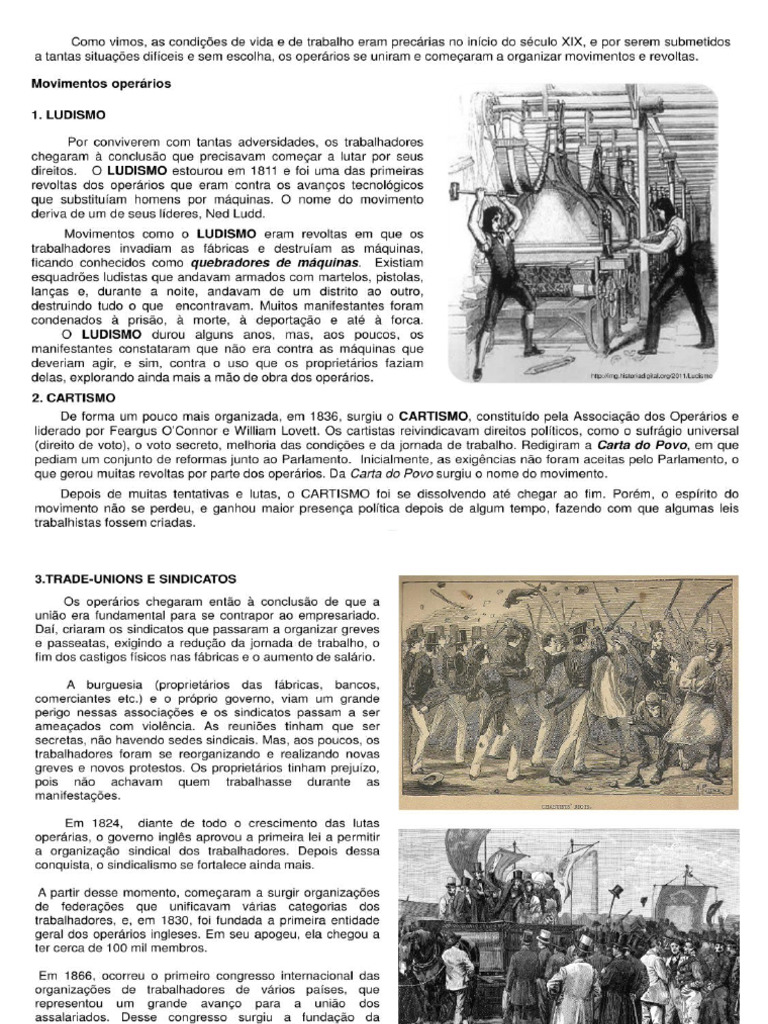 Cartismo e Ludismo Texto e Atividade | PDF