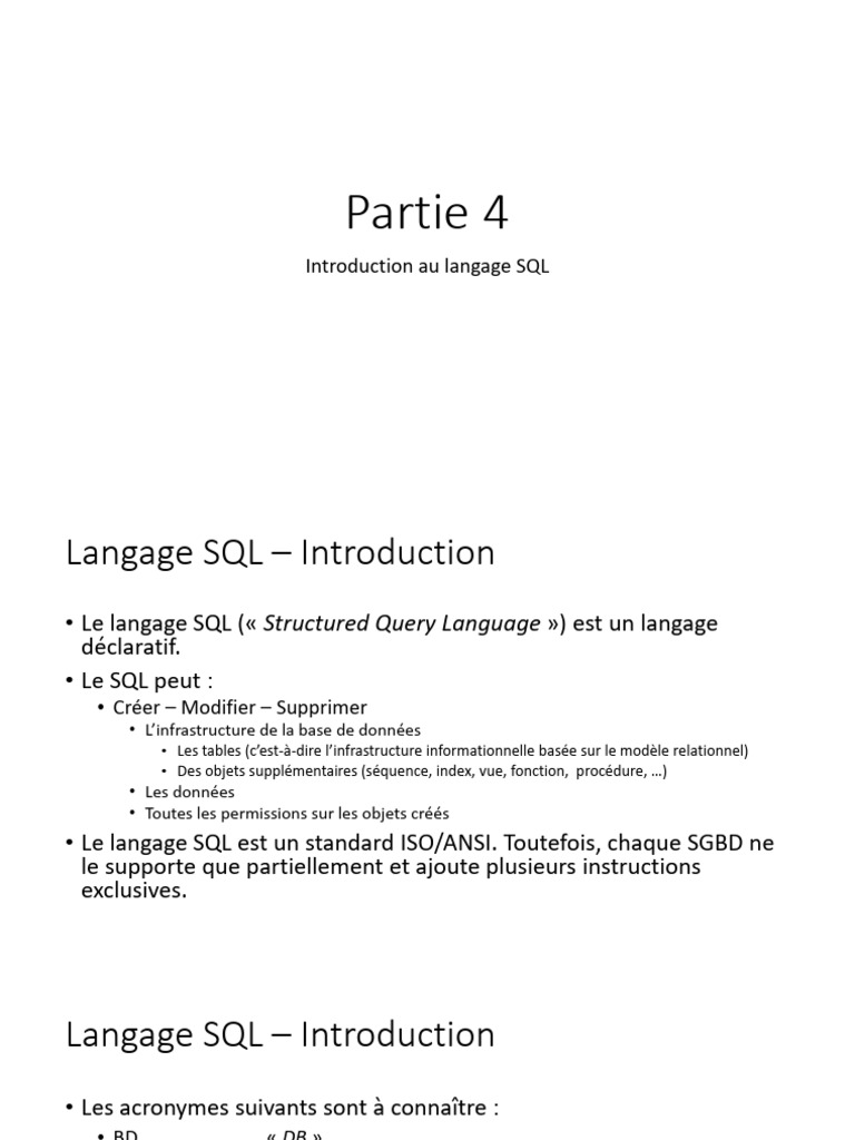 C42 - Partie 4 - Introduction Au Langage SQL | PDF | SQL | Base de données relationnelle