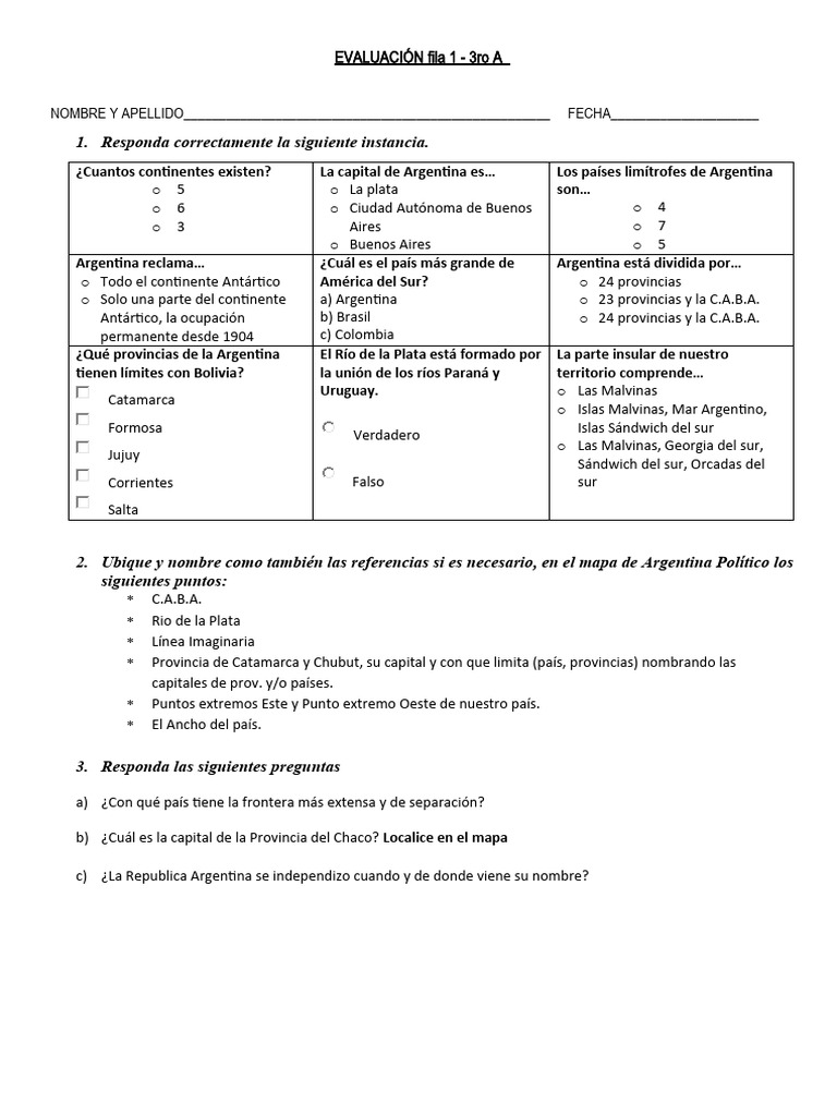Geo 3ro A C Inicio | PDF | Argentina | América del Sur