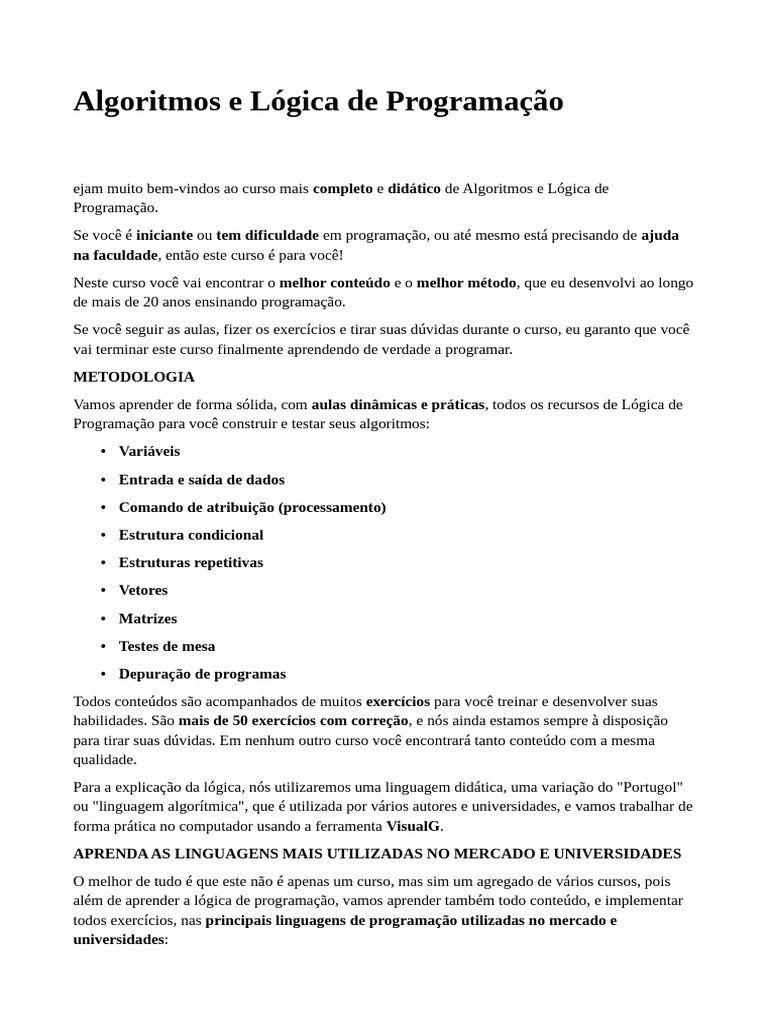 Algoritmos e Lógica de Programação | PDF | Algoritmos | Programação de ...