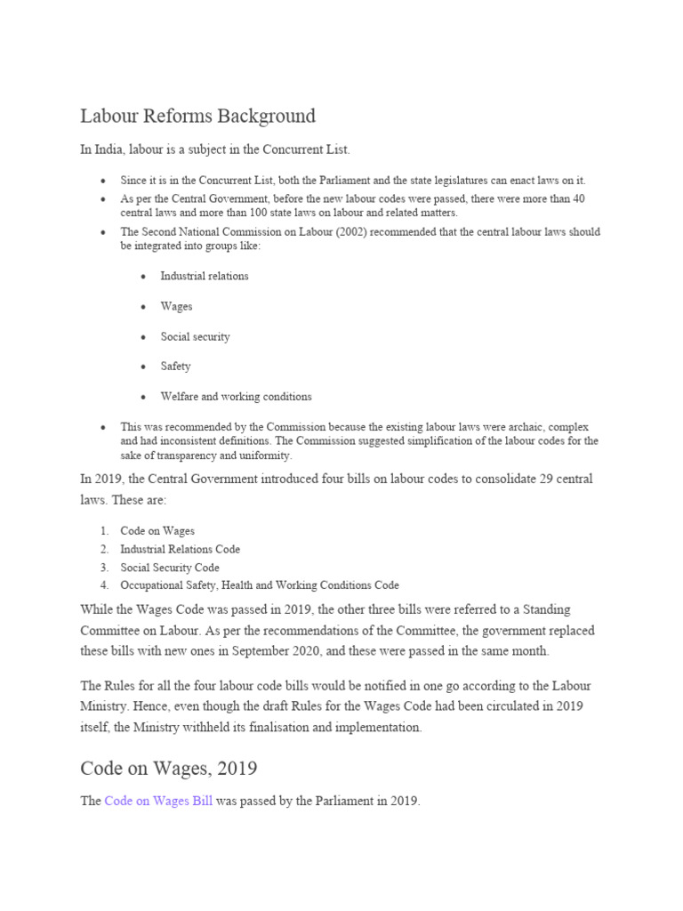 Labour Reforms Background | PDF | Wage | Employment