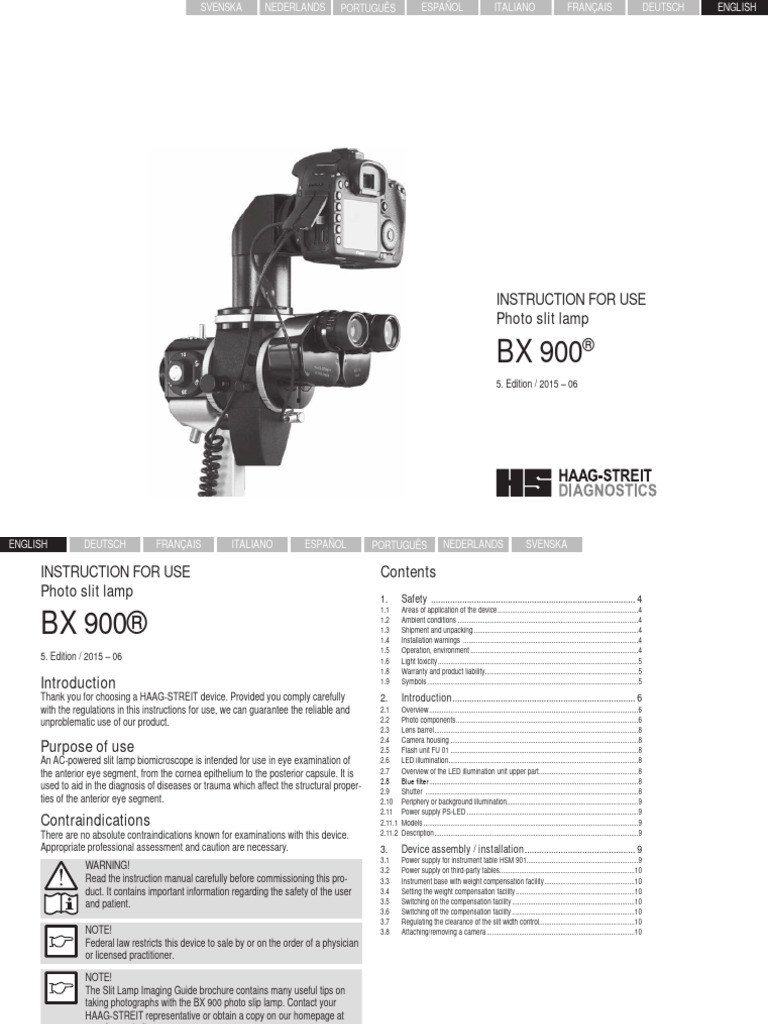 Haag-Streit BX-900 Slit Lamp - User manual | PDF | Camera | Flash (Photography)
