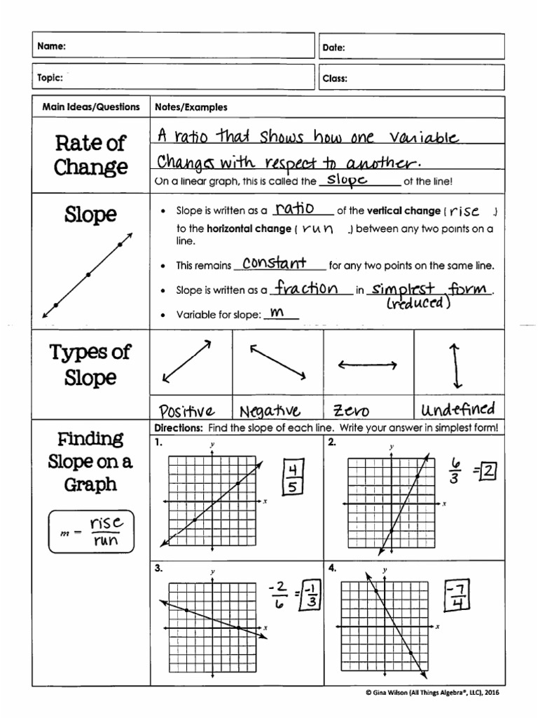 Rate of Change Slope from a Graph NOTES KEY | PDF