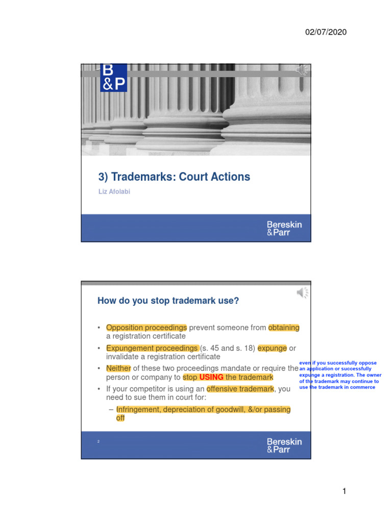 3 Trademarks Court Actions 2 Slides Per Page | PDF | Trademark | Common Law