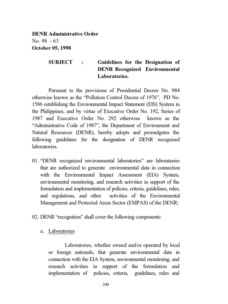 Emb Denr Dao98-63 | PDF | Environmental Impact Assessment