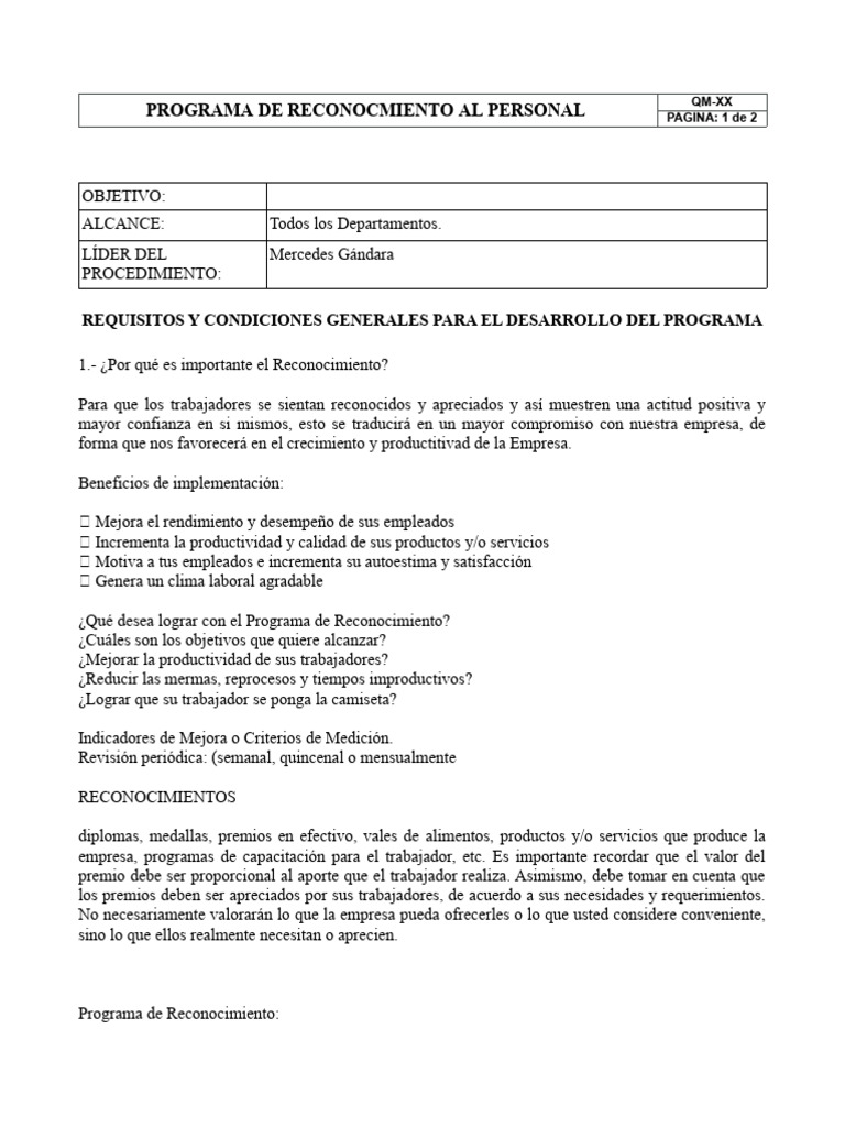 Programa de Reconocimiento Laboral | PDF