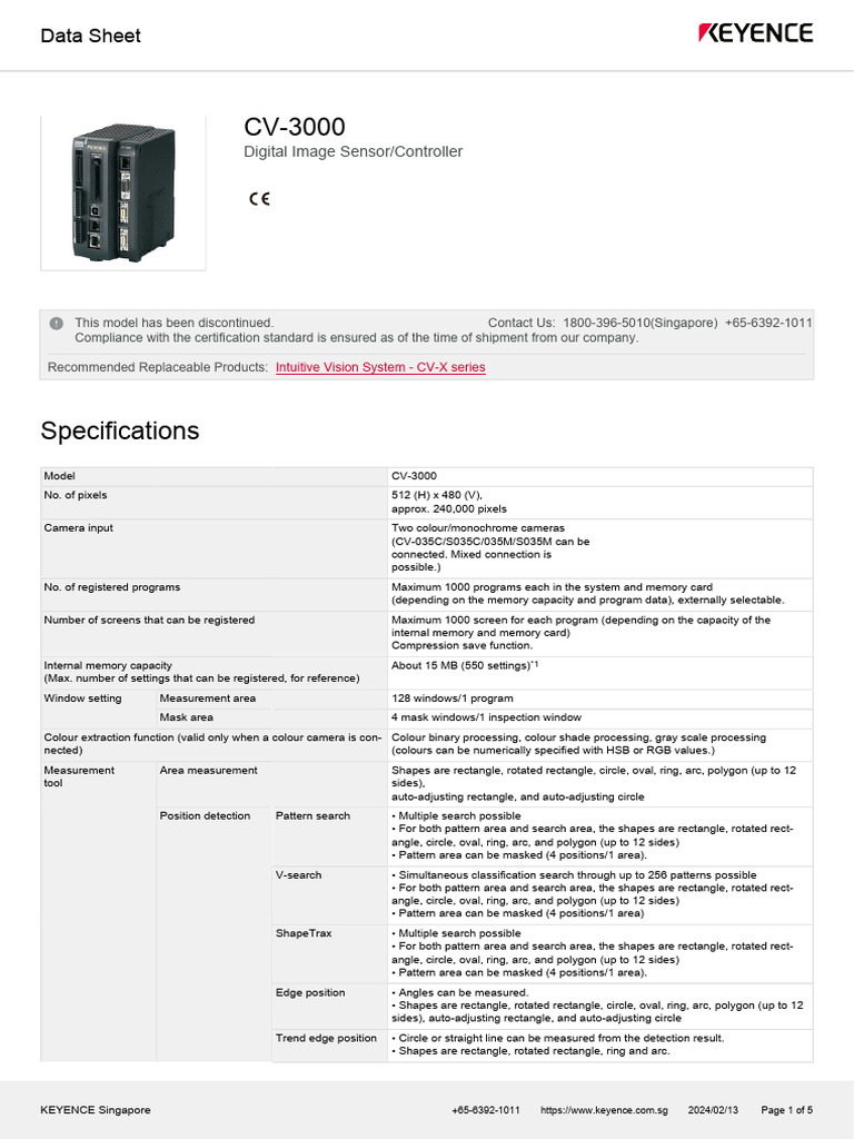 CV-3000_Datasheet | PDF | Rectangle | Area