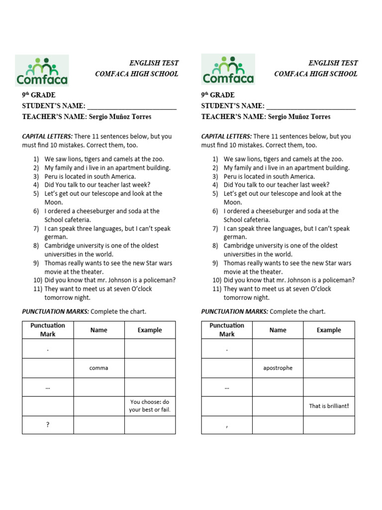 9th Grade English Capitalization Quiz | PDF | Punctuation | Writing