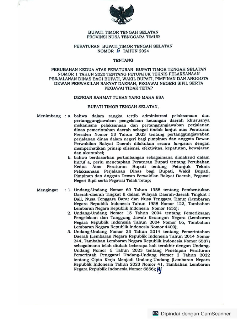 Perbup Perubahan Kedua Perjalanan Dinas | PDF
