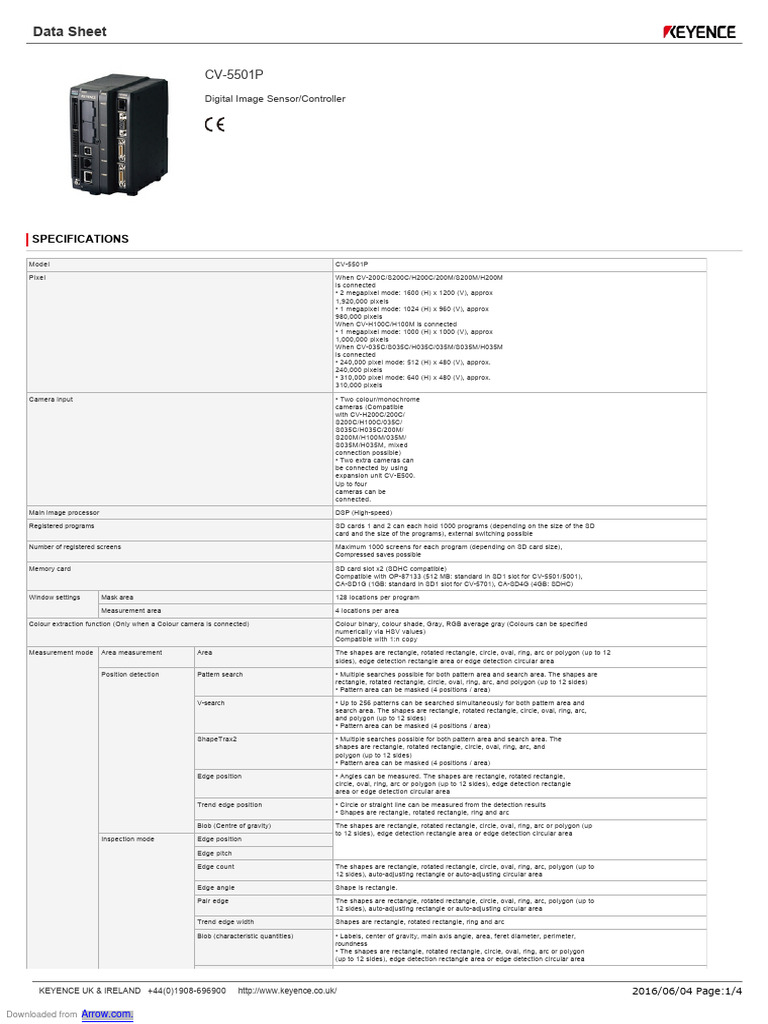 Data Sheet: Specifications | PDF | Area | Pixel