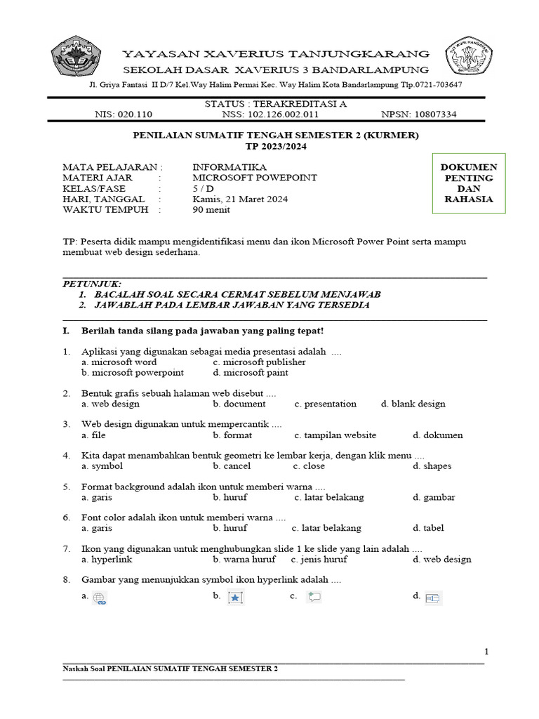 SOAL PTS KELAS V Kurmer | PDF
