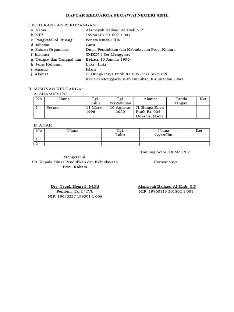 Contoh Kelengkapan Karis | PDF